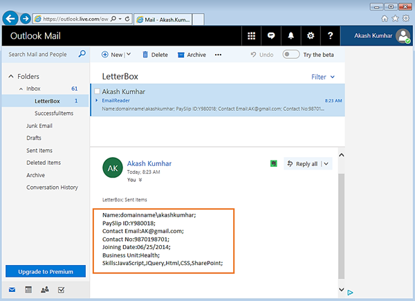 Read Outlook Emails And Add Email Content In SharePoint List