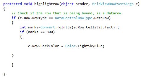 Highlighting Row of GridView in Specific Condition