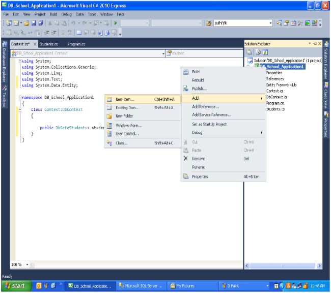 Entity Framework Approach To Connect To Ms Sql Server 2008 Using Visual C