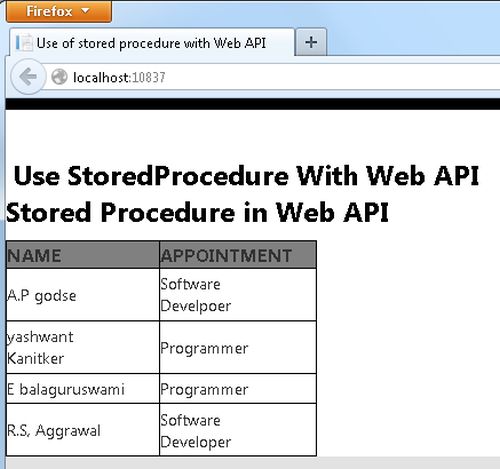 Using The Storedprocedure With Select Sql Query In Web Api