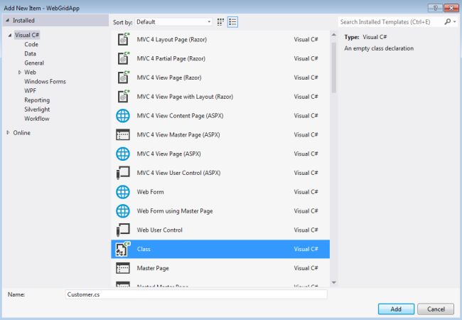 WebGrid Helper in ASP.Net Web API