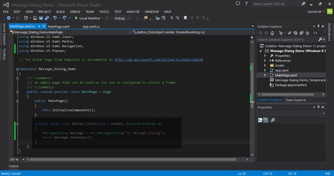 How to Show Message Dialog in Windows Store 8.1 App