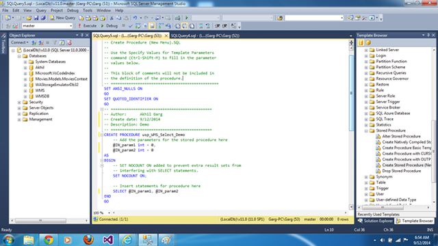 Using Builtin Template in SQL Server