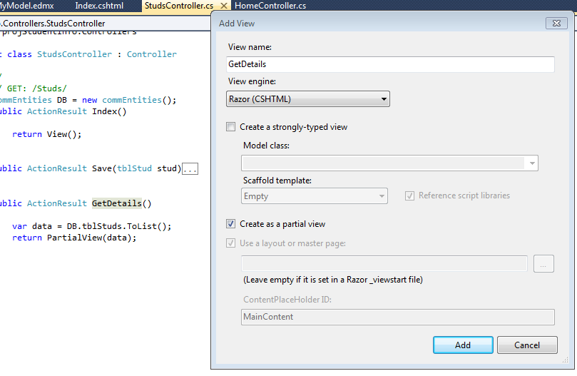 Display Data in GridView Using MVC