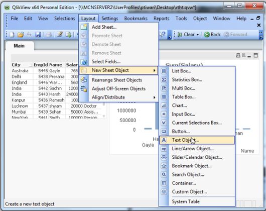 Creating Text Object in QlikView