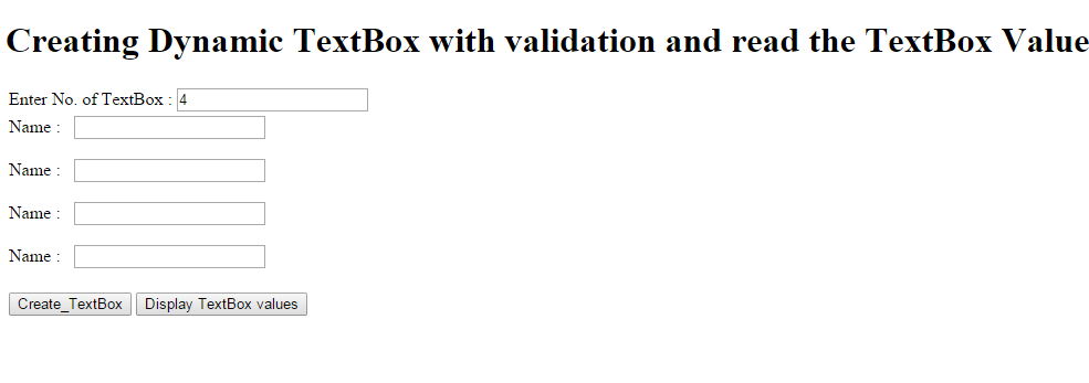 Creating, Validating & Reading Dynamic Textbox in ASP.Net