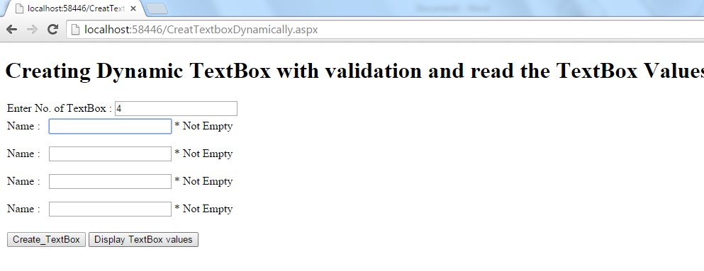 Creating, Validating & Reading Dynamic Textbox in ASP.Net