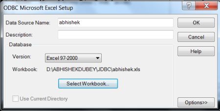 JDBC Connection to Microsoft Excel