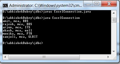 JDBC Connection to Microsoft Excel