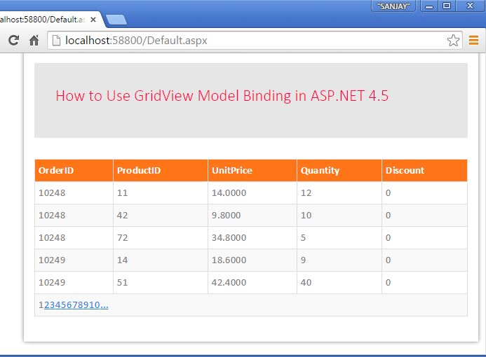 Binding GridViewModel in ASP.Net 4.5
