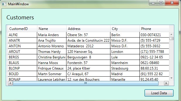 Data Binding in WPF DataGrid Control Using MySQL Database