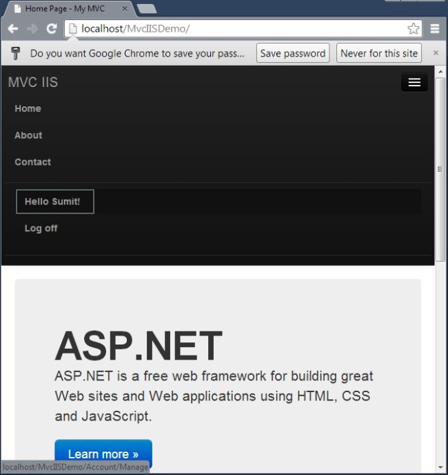 Getting Started With IIS Host And Publish In MVC 5