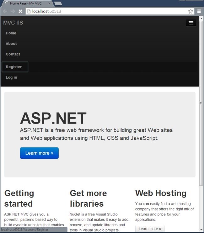 Getting Started With IIS Host And Publish In MVC 5