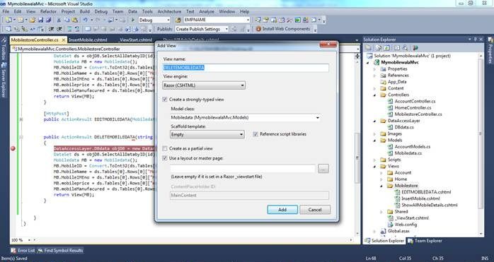 Creating Insert Update And Delete Application In Mvc 4 Using Razor