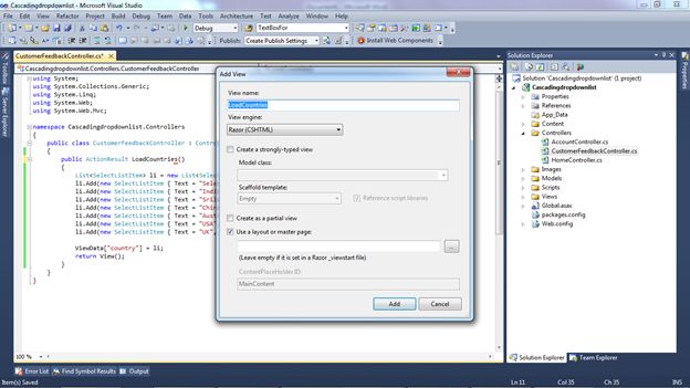 Creating Simple Cascading DropDownList In MVC 4 Using Razor
