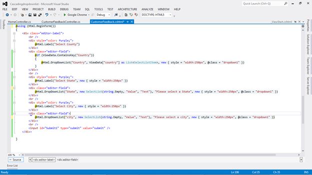 Creating Simple Cascading DropDownList In MVC 4 Using Razor