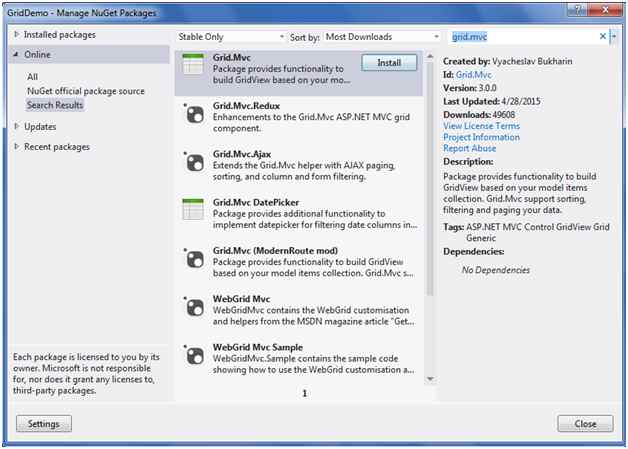 Creating Simple Grid in MVC Using Grid.MVC