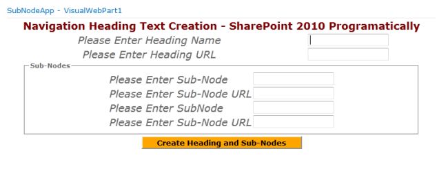Create Navigation Heading With SubNodes in SharePoint 2010 Programmatically Using VS 2012
