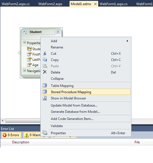 Crud Operations With Stored Procedures Via Entity Data Model Framework