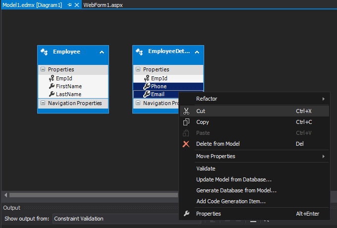 Entity Splitting CRUD Operations