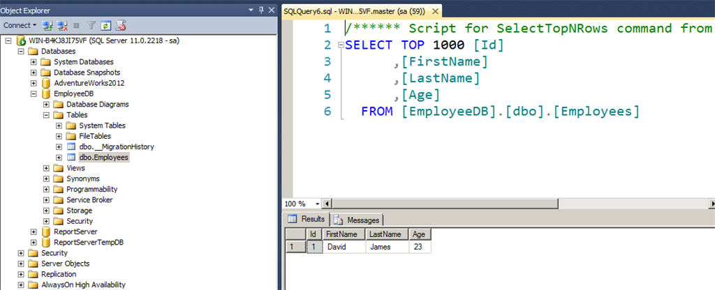 Select Data Using Code First Approach