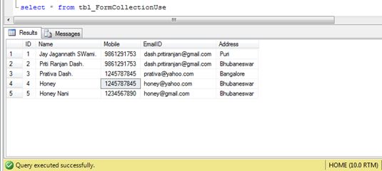 Retrieving Data Using Form Collection and Inserting Into ASP.Net MVC 3