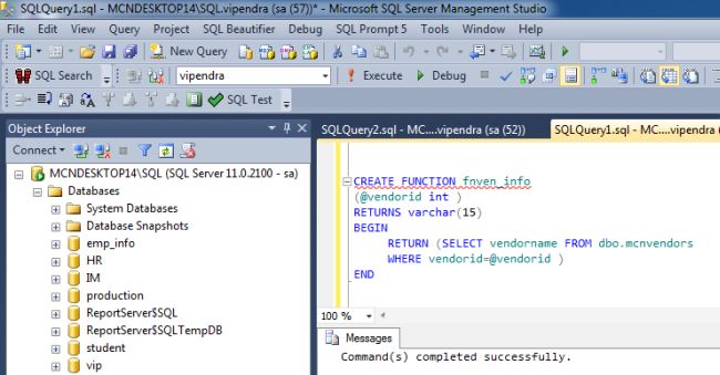 How To Create Scalar Value Function In Sql Server 2012