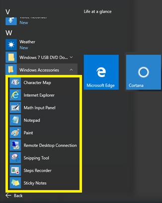 Access Windows Accessories Tools In Windows 10