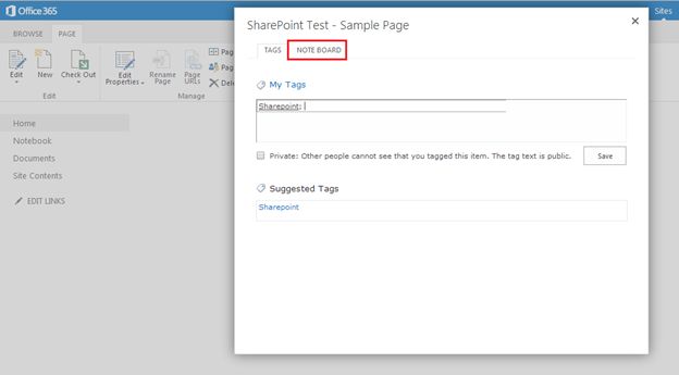 Add Tags and Notes in SharePoint Site Page