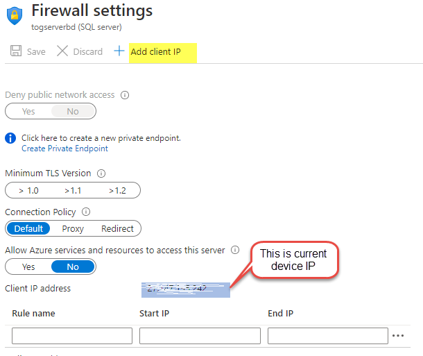 Access Control Through Firewall In An Existing Azure SQL Database