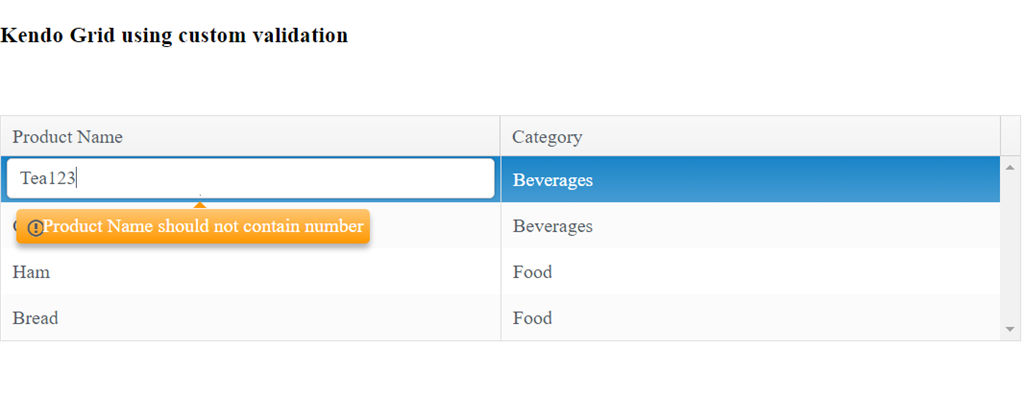 Custom Validation In Kendo Grid
