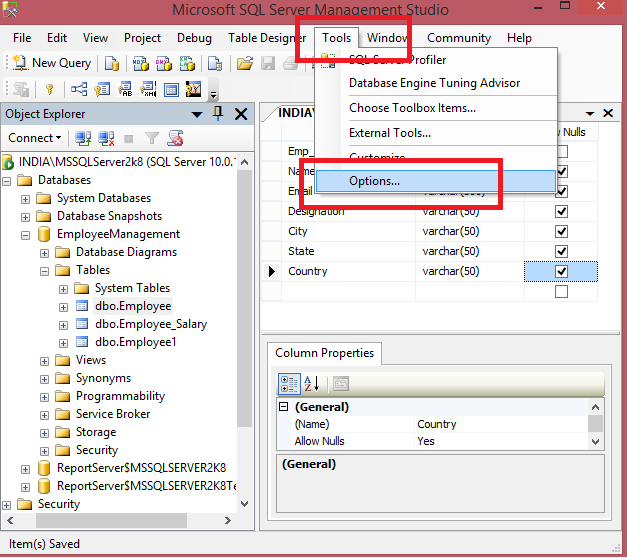 Saving Changes Is not permitted: In an existing SQL Server Table
