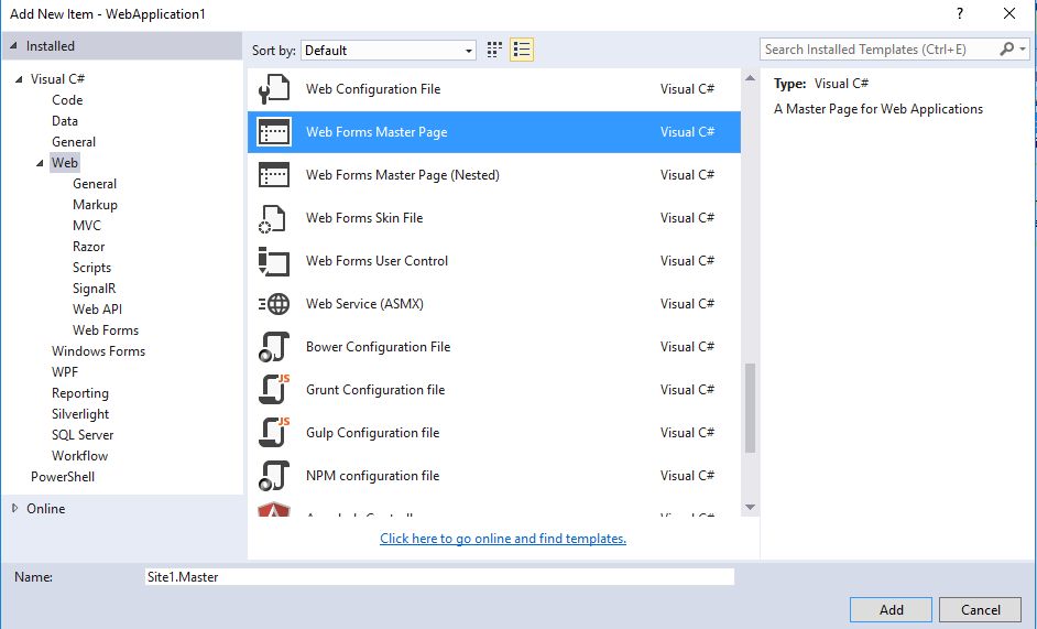Create A Master Page and Inherit Pages With It