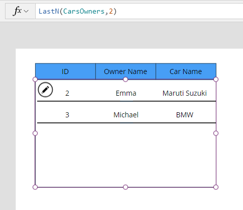 FirstN and LastN Functions in Power Apps