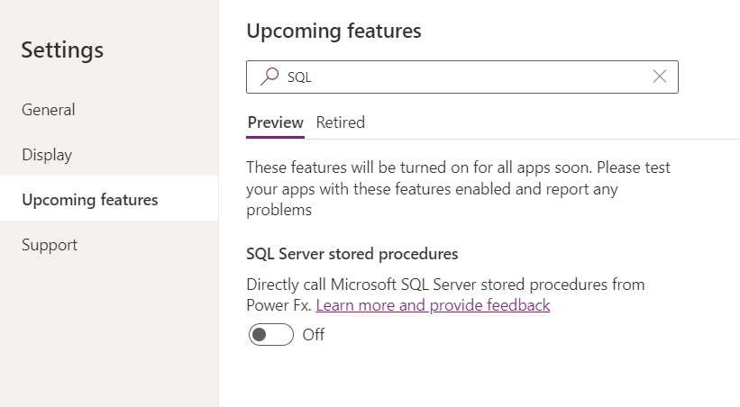 Calling Stored Procedures from Canvas Apps