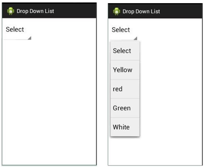 Code for DropDownList in Android