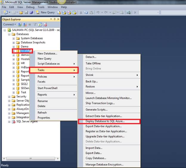 Deploy Database From Local To Azure Using Deploy Database To SQL Azure ...