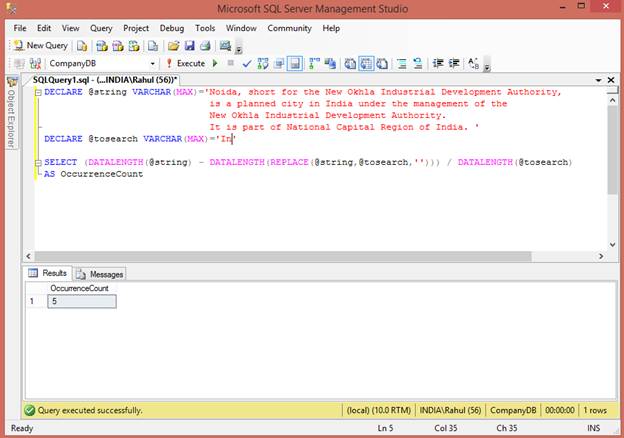 SQL Server Count Number Of Occurrences Of A Character Or Word In A String