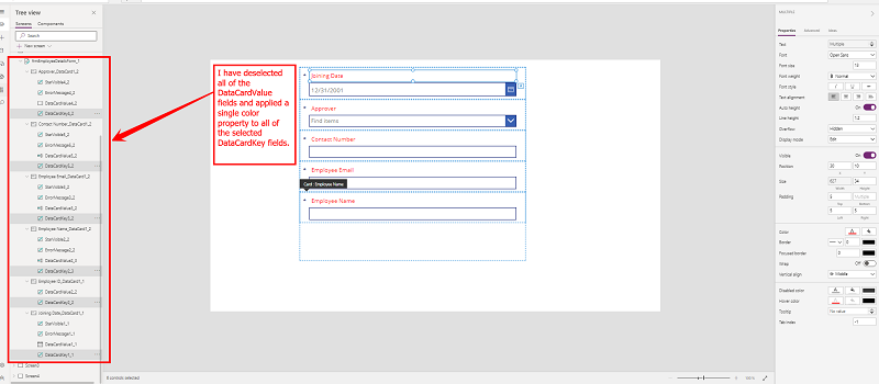 How to Apply Properties to Multiple DataCardKey and DataCardValue Fields