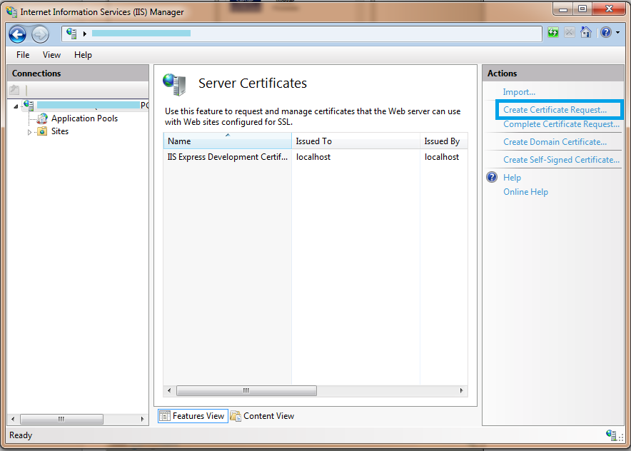 Generate a CSR (Certificate Signing Request) : IIS 7