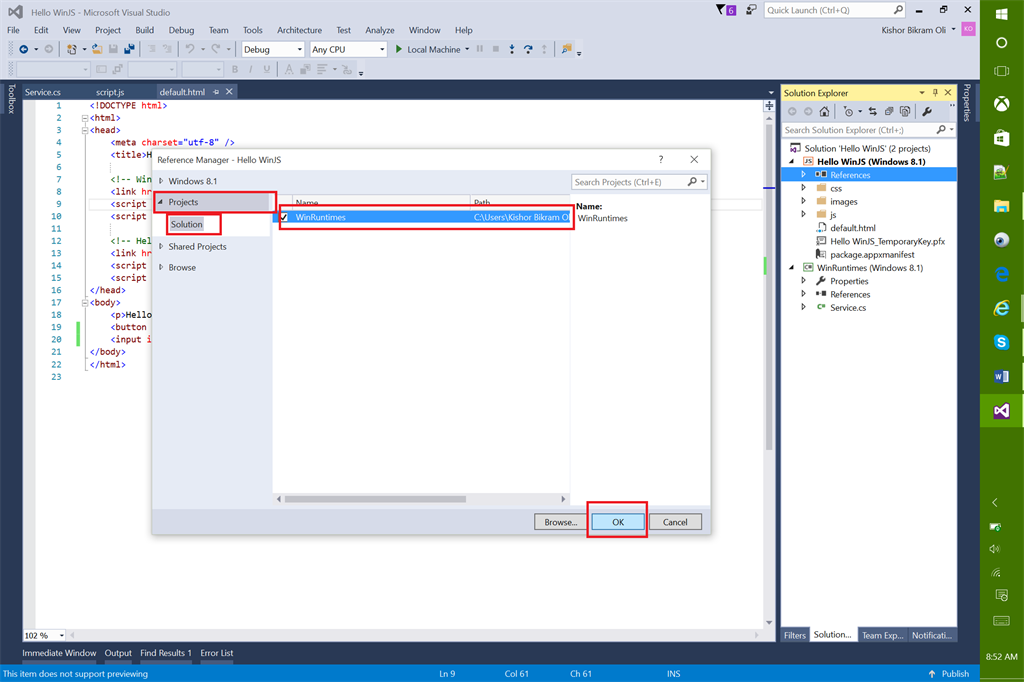Winjs Application With Windows Runtime Component To Access Native C Code