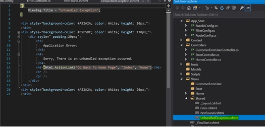 Customer Error page In MVC 5.0