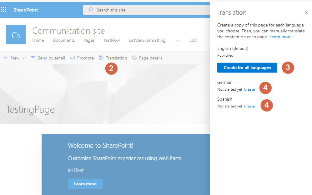 Create Multilingual Communication Sites Pages SharePoint Online Create Multilingual Communication Sites Pages SharePoint Online