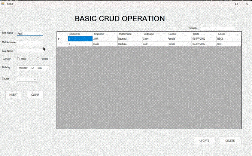 Basic CRUD in Visual Studio Windows form with Xampp phpmyadmin DB