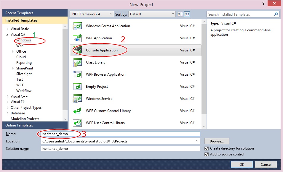 Simple Program of Inheritance in Console in ASP.NET using C#