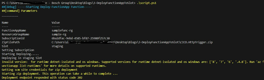 Deploying Azure Function App to Specific Slot using PowerShell