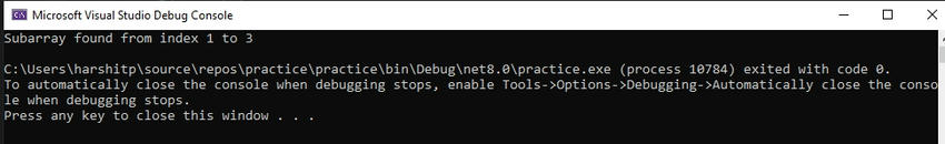 Find a Continuous Subarray with a Given Sum in C#
