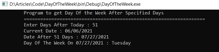 C# Program To Get Day Of The Week