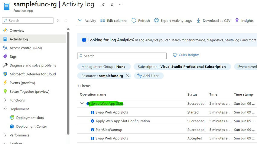 Swap Slots in Azure Function App using PowerShell