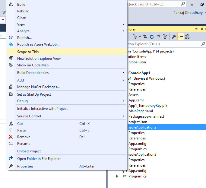Use "Scope To This" in Visual Studio